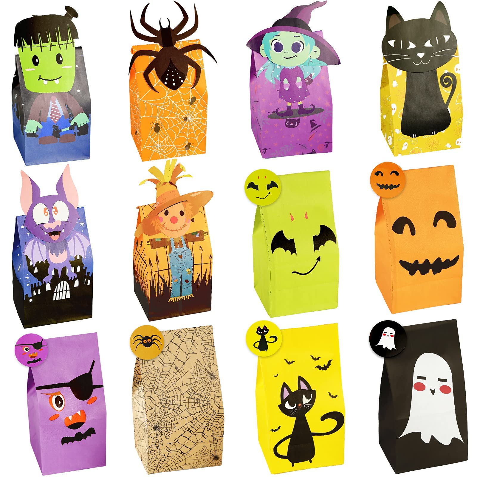 TOXOY Halloween Treat Bags, 30 PCS Halloween Candy Paper Favor Bags 12 Styles Individual Halloween Trick or Treat Goodie Bags for Kids Halloween Party Decoration Supplies