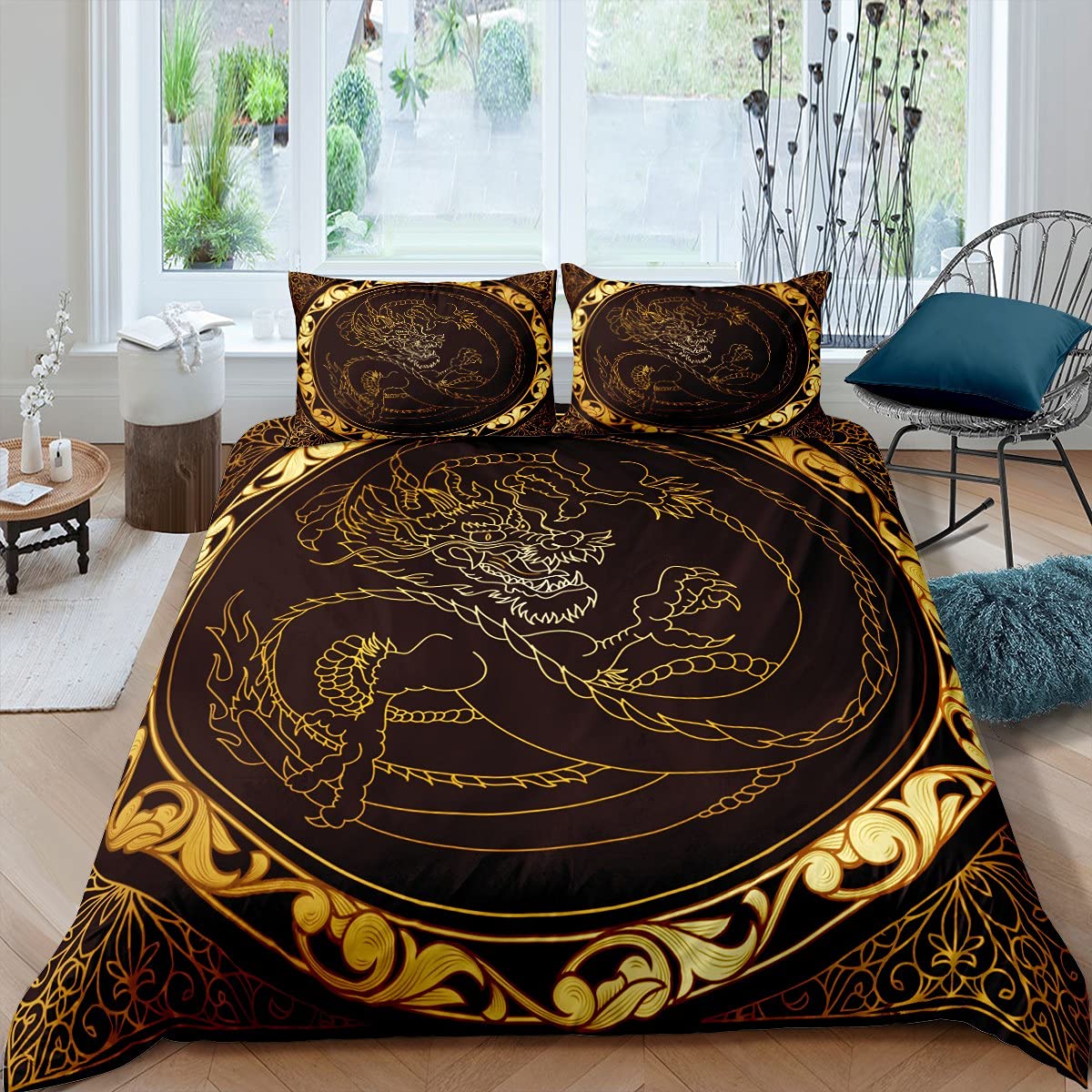 Dragon Bedding Set King Size,Chinese Snake Dragon Theme Duvet Cover Set for Kid Teen Boys Girls,Dragon Pattern Comforter Cover Decorative Room,Chinese Culture Quilt Cover with 2 Pillowcases