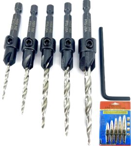 ftg usa adjustable wood countersink drill bit set 5 pc countersink drill bit #4#6#8#10#12 tapered drill bits for woodworking