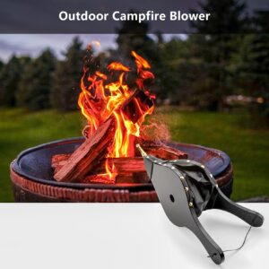 Bellows for Fire Pit Wood Stove Camping, 19"x 8" Fireplace Blower with Hanging Strap, Cast Nozzle Fireplace Bellows Outdoor and Indoor (Black)