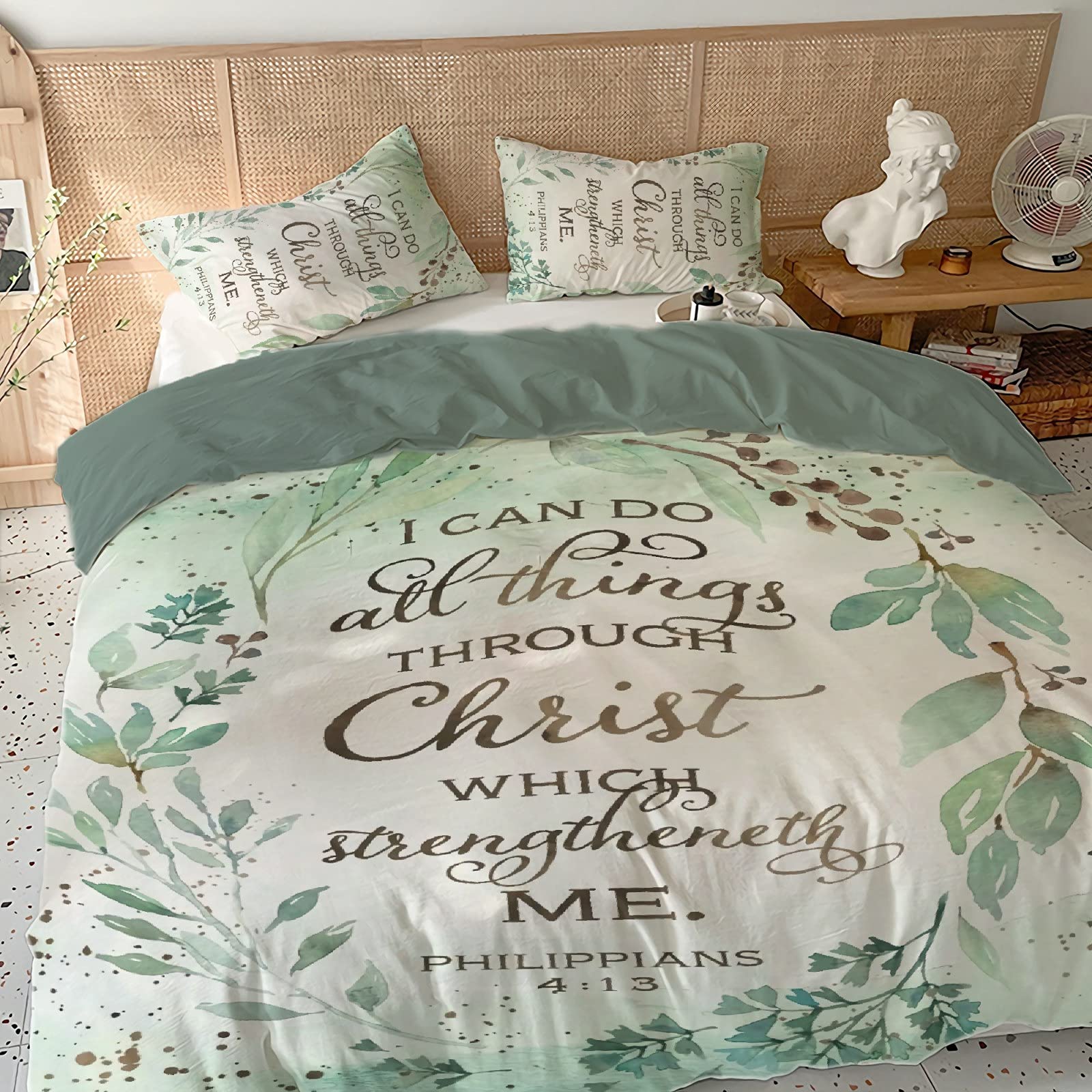 Todeyya Bible Verse I Can Do All Things Duvet Cover (Twin Size) with 2 Pillow Shams, Microfiber Lightweight 3pcs Comforter Cover Set Coverlet, with Zipper Closure Bedding All-Season