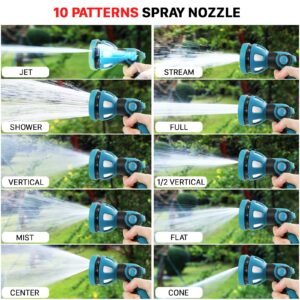 Garden Hose Nozzle, 10 Patterns Metal Water Hose Nozzle Heavy Duty Hose Spray Nozzle with Thumb Control for Watering Lawns,Car Washing,Bathing Pets Blue