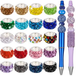 junkin 120 pieces large hole beads rhinestone european beads for pens making bulk 11mm crystal charm spacer beads for beadable pens jewelry making supplies diy crafts bracelet(multicolor)