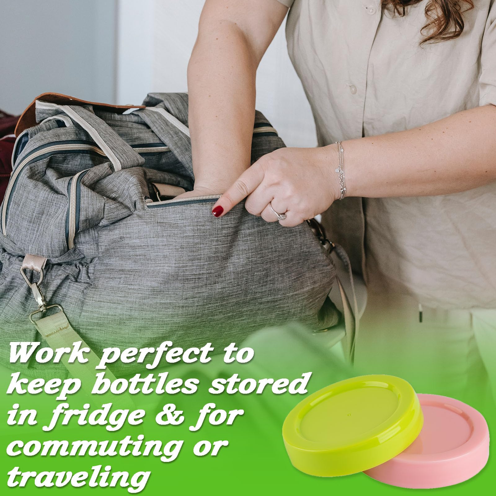 (4-PCs) Travel Bottle Caps Compatible with Como tomo Bottles, Storage Caps Lids for Comotomo Bottles - Pink Green