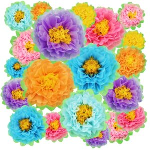 willbond 18 pcs large mexican paper flowers hispanic heritage month colorful fiesta tissue paper flowers pom flower backdrop for floral party classroom hispanic heritage month craft(rich colors)