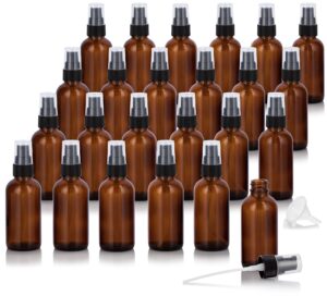 juvitus 2 oz / 60 ml amber glass boston round bottle with black treatment pump (24 pack) + funnel