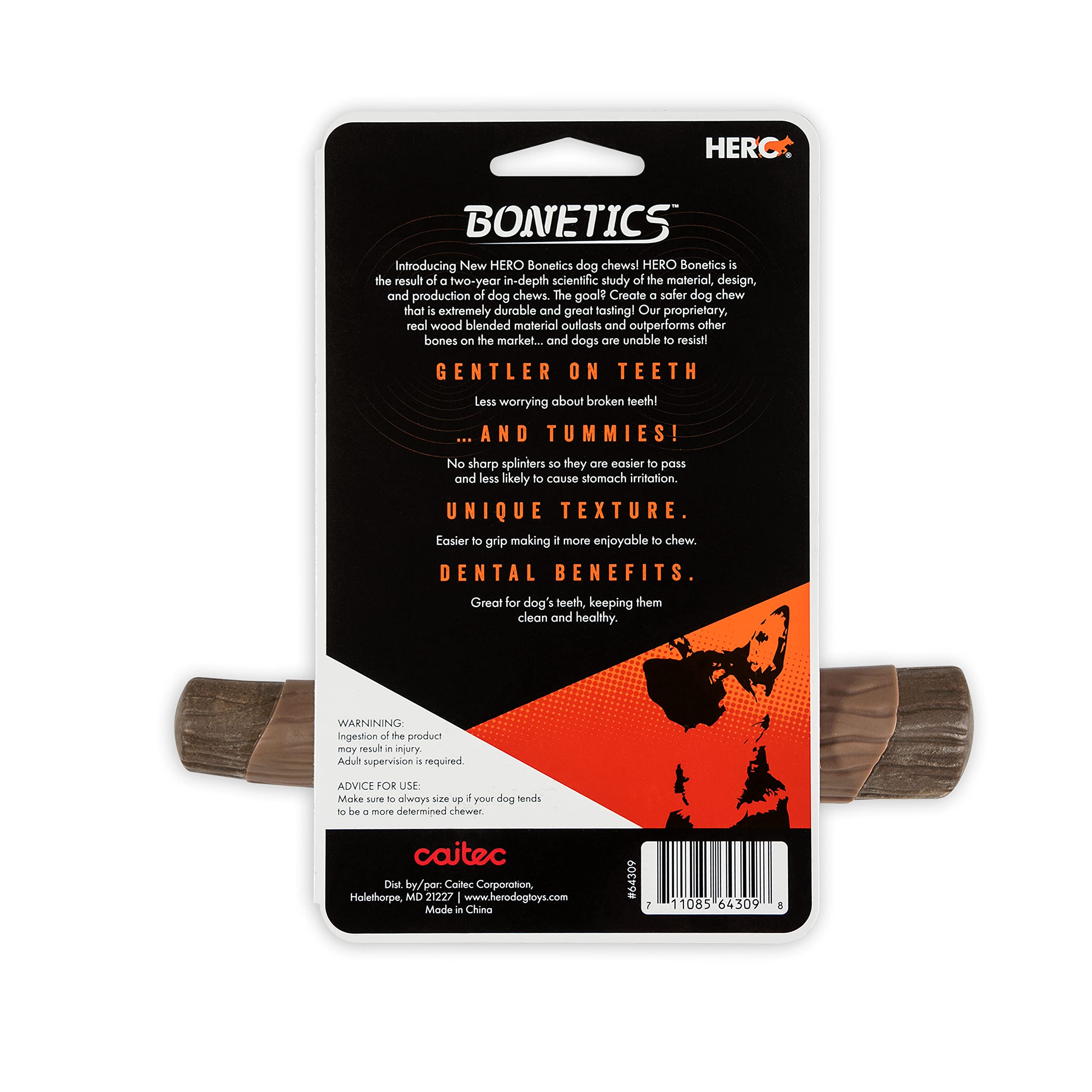 Hero Bonetics Stick, Wood Scent Chewable Dog Toy, Gentle on Teeth & Tummy