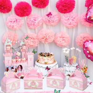 Outus 12 Pieces Little Princess Crown Treat Box Princess Decoration Supplies Favors Pink and Gold Princess Baby Shower or Birthday Girl Party Boxes