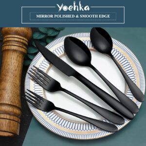 Black Silverware Set, 20 Pieces Stainless Steel Flatware Set Service for 4, Mirror Polished Cutlery Set for Home Kitchen, Premium Tableware Utensil Set, Include Knife Spoon and Fork, Dishwasher Safe