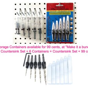 FTG USA Adjustable Wood Countersink Drill Bit Set 5 Pc Countersink Drill Bit #4#6#8#10#12 Tapered Drill Bits for Woodworking