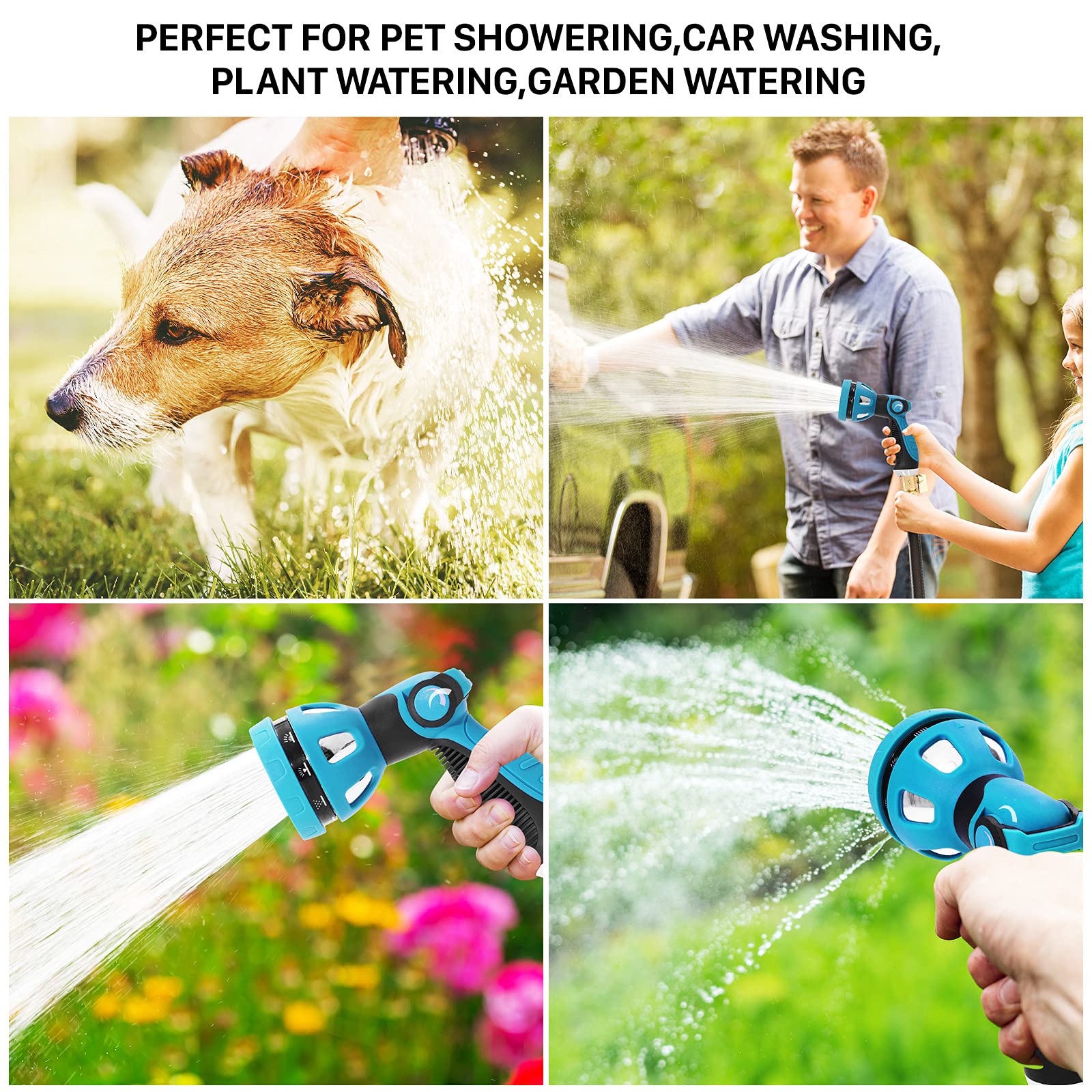 Garden Hose Nozzle, 10 Patterns Metal Water Hose Nozzle Heavy Duty Hose Spray Nozzle with Thumb Control for Watering Lawns,Car Washing,Bathing Pets Blue