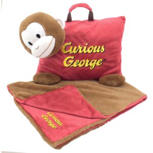 animal adventure®| curious george®|character cuddle combos™| 2-in-1 stow-n-throw cuddle bud with carrying handle & zipper pouch for blanket storage set –29" w x 40" h blanket