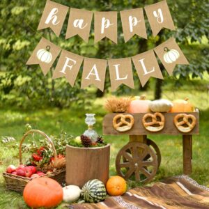 Cmaone Happy Fall Burlap Banner White Pumpkin Garland Harvest Home Decor Bunting Flag Party Fireplace Thanksgiving Day Decoration