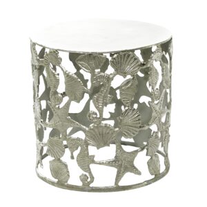 Deco 79 Aluminum Metal Sea Life Side End Accent Table End Table, Side Table 18" x 18" x 18", Silver