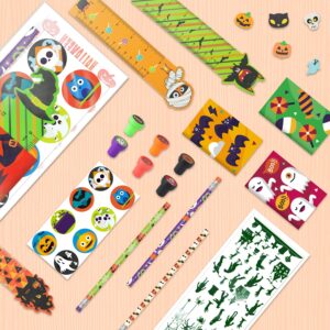 Shemira Halloween Party Favors for Kids,168pcs Halloween Stationery gift kit,Halloween Miniatures Prizes,Trick or Treating Goodie Bag Fillers including Notepad,Stamper,Sticker,Pencil,Eraser,Ruler