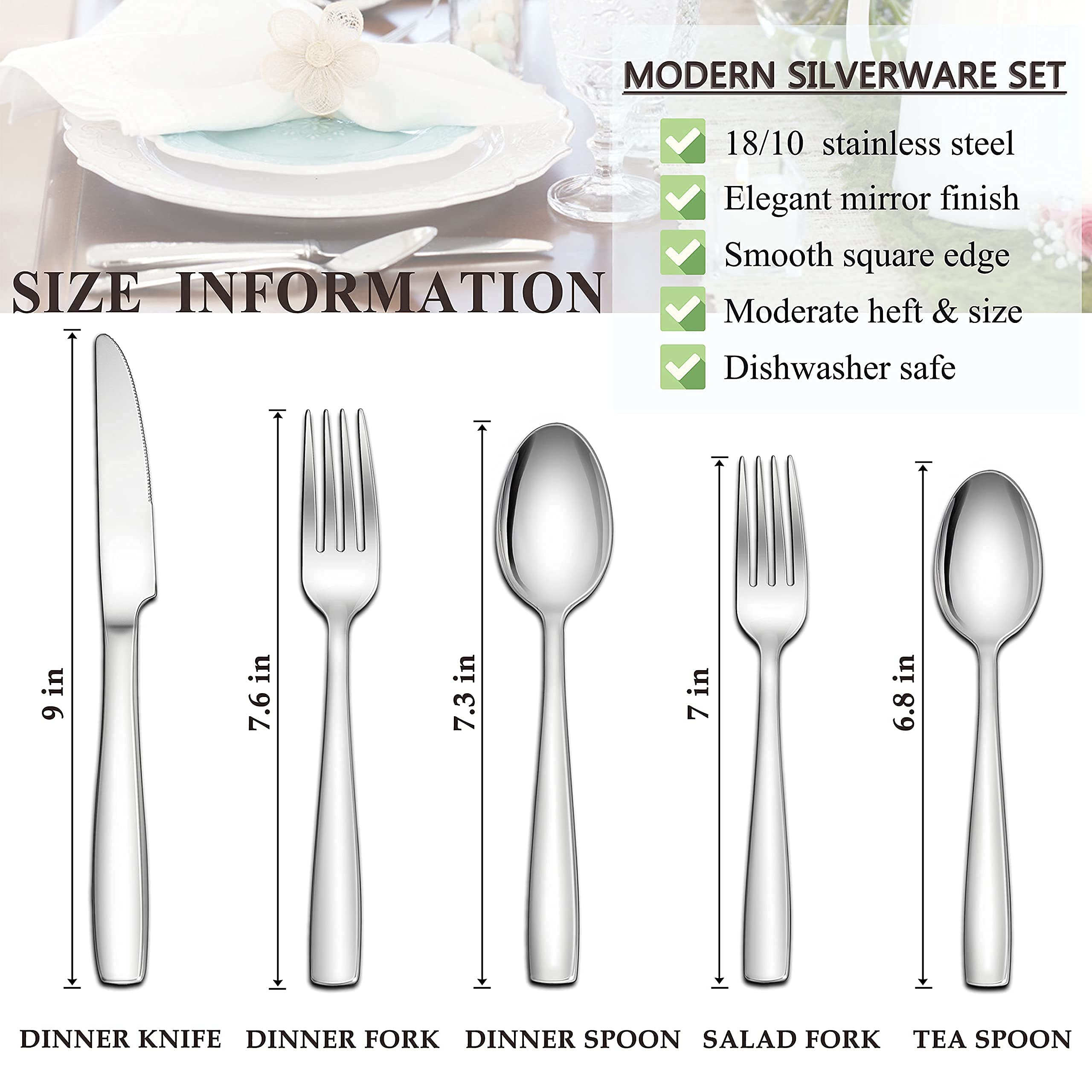 Herogo 18/10 Stainless Steel Silverware Set, 30-Piece Fancy Flatware Cutlery Set for 6, Modern Eating Utensils Tableware Set for Home Restaurant Wedding, Mirror Polished, Dishwasher Safe