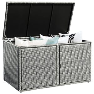 dortala storage box patio wicker storage bin deck box cabinet w/steel frame, deck storage container w/88 gallon capacity and shelf for furniture tools in garden balcony porch yard, gray