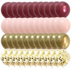 pink burgundy gold balloons – metallic wine red gold balloons for wedding bridal baby shower graduation birthday anniversary party decorations 50packs (pink + maroon)