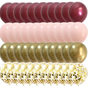 Pink Burgundy Gold Balloons – Metallic Wine Red Gold Balloons for Wedding Bridal Baby Shower Graduation Birthday Anniversary Party Decorations 50packs (Pink + Maroon)