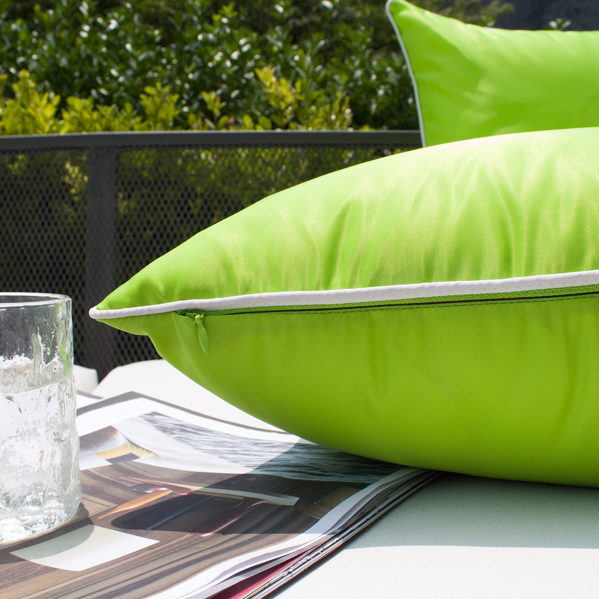 Kevin Textile Patio Furniture Pillows Outdoor Waterproof Pillow Covers with White Piping for Garden Couch, 2 Pieces, 12"x20", Green