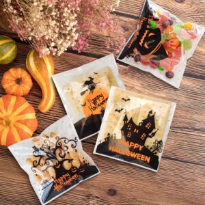 160 Pcs Halloween Cellophane Clear Treat Bags Self Adhesive Candy & Cookie Bags for Halloween Party Favors Supplies