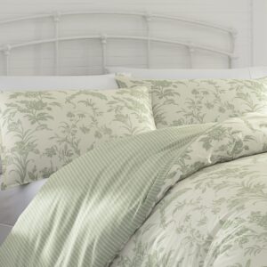 Laura Ashley Home - Queen Duvet Cover Set, Reversible Cotton Bedding, Includes Matching Shams with Bonus Euro Shams & Throw Pillows (Natalie Green, Queen)