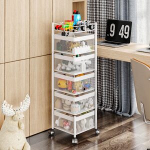 xinyourui Fruit Basket for Kitchen No Assembly,Rotating Kitchen Storage Rack,Bathroom Shelf, Organizers and Storage Cart on Rolling Wheels，Potato and Onion Storage Organizer(White, 5 Tier-Square)