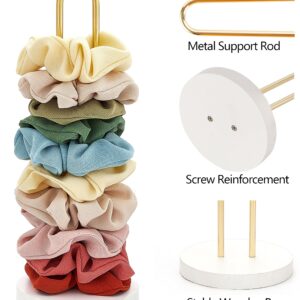 Mkono Scrunchies Holder Stand Hair Accessories Organizer Gold White Metal Scrunchies Tower Hold 25 - 35 Scrunchies Modern Vertical Hair Tie Organizer Jewelry Scrunchy Holder for Girls, White