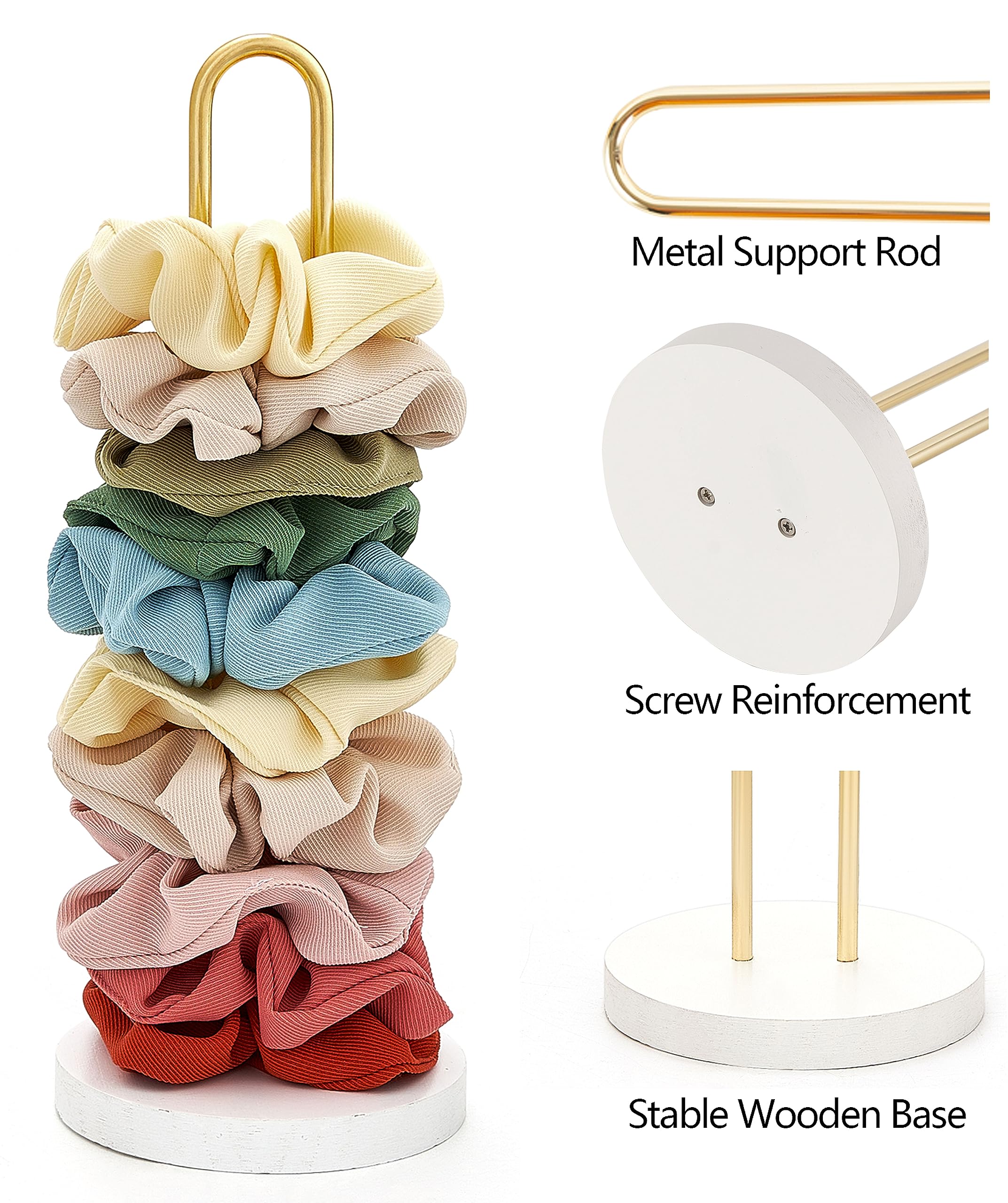 Mkono Scrunchies Holder Stand Hair Accessories Organizer Gold White Metal Scrunchies Tower Hold 25 - 35 Scrunchies Modern Vertical Hair Tie Organizer Jewelry Scrunchy Holder for Girls, White