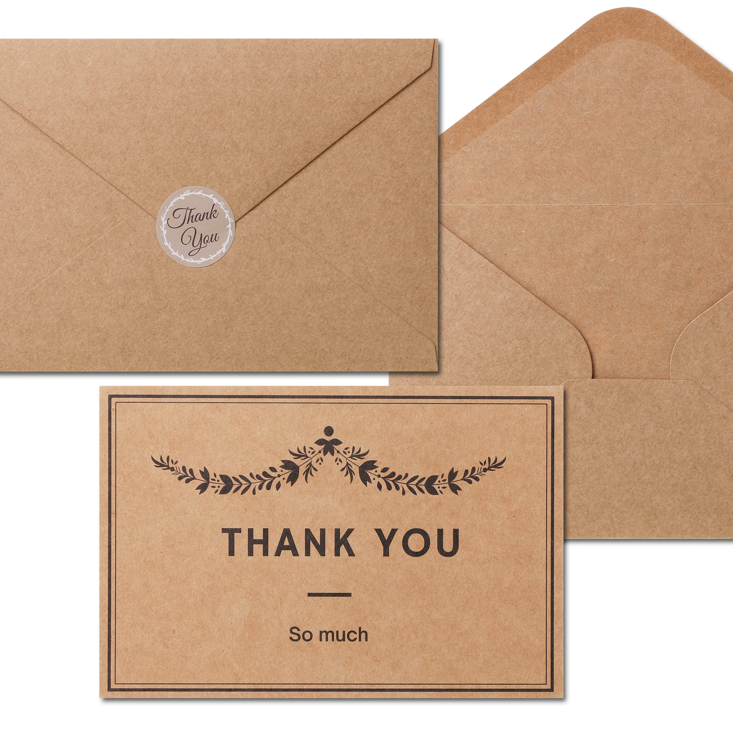 Mr. Pen- Thank You Cards with Envelopes, Brown Kraft Paper, 18 Pack, 4 x 6, Blank Inside, 6 Designs, Thank You Cards, Thank You Notes, Thank You Cards Bulk,Thank You Note Cards