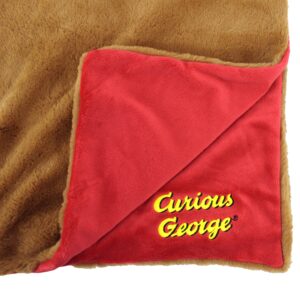 Animal Adventure®| Curious George®|Character Cuddle Combos™| 2-in-1 Stow-n-Throw Cuddle Bud with Carrying Handle & Zipper Pouch for Blanket Storage Set –29" W x 40" H Blanket