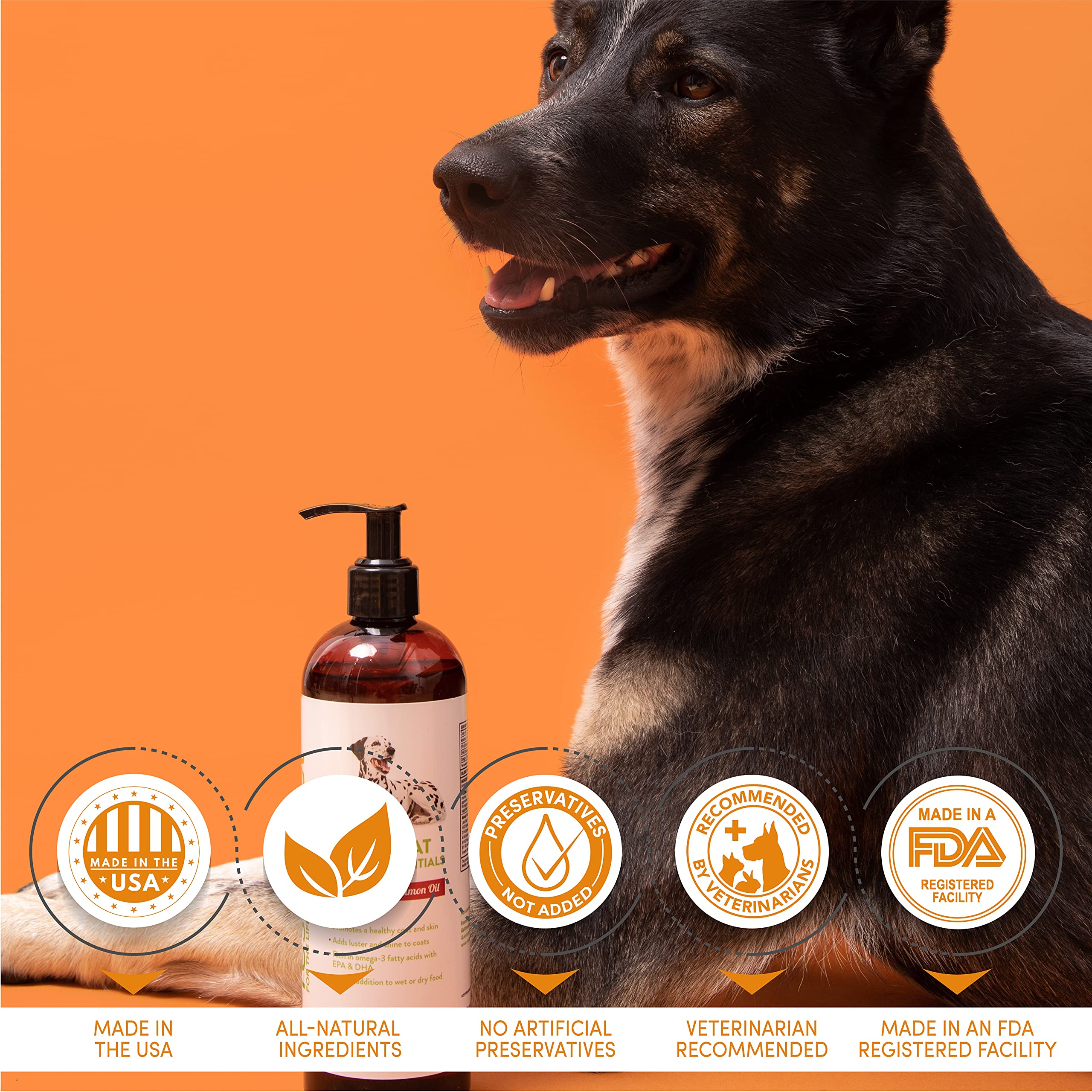 RestoraPet Skin & Coat Essentials - Wild Alaskan Salmon Oil, Natural Liquid Health Supplement for Dogs and Cats - Support Shiny Fur & Seasonal Allergy Relief, Enriched with Omega 3-16 fl. oz. Bottle