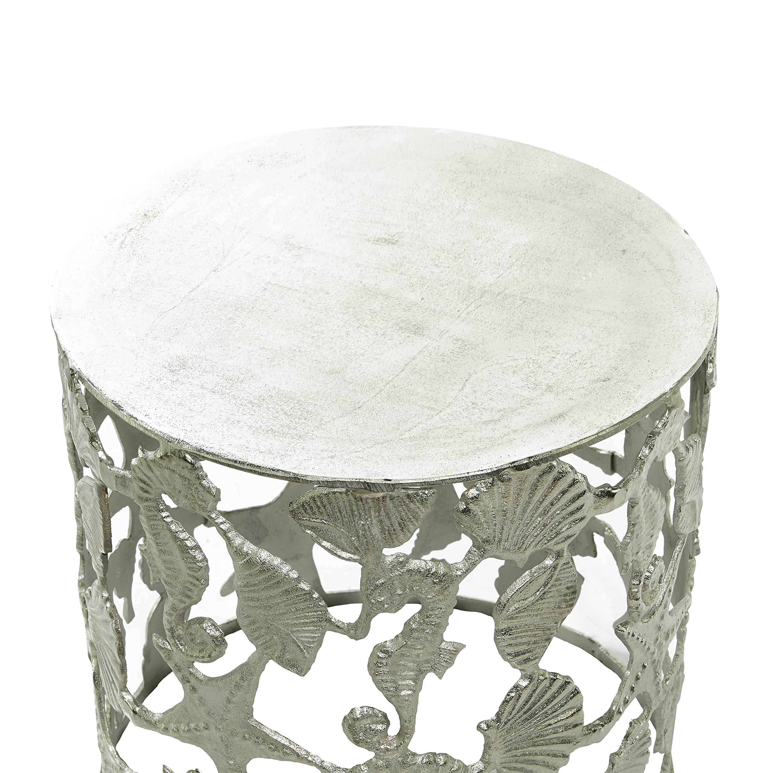 Deco 79 Aluminum Metal Sea Life Side End Accent Table End Table, Side Table 18" x 18" x 18", Silver