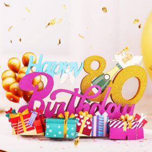 Liif Happy 80th Birthday Pop Up Card, 80th Birthday Card For Women, Men, Mom, Dad | With Message Note & Envelop | Size 8 X 6 Inch