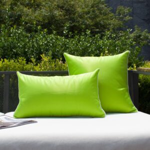 Kevin Textile Patio Furniture Pillows Outdoor Waterproof Pillow Covers with White Piping for Garden Couch, 2 Pieces, 12"x20", Green