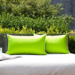 kevin textile patio furniture pillows outdoor waterproof pillow covers with white piping for garden couch, 2 pieces, 12"x20", green