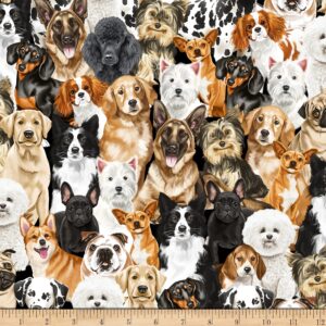 timeless treasures i love my dog packed realistic dogs multi, fabric by the yard