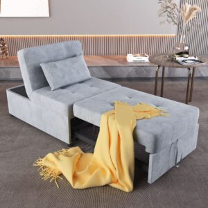 nosga sofa bed, 4 in 1 multi function, liner fabric folding ottoman sofa bed, convertible sleeper chaise lounge chair, single sofa bed for living room small apartment (gray)