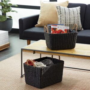 deco 79 eclectic banana leaf storage basket, set of 2 18", 16"w, black