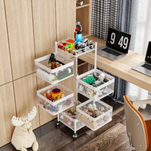 xinyourui Fruit Basket for Kitchen No Assembly,Rotating Kitchen Storage Rack,Bathroom Shelf, Organizers and Storage Cart on Rolling Wheels，Potato and Onion Storage Organizer(White, 5 Tier-Square)