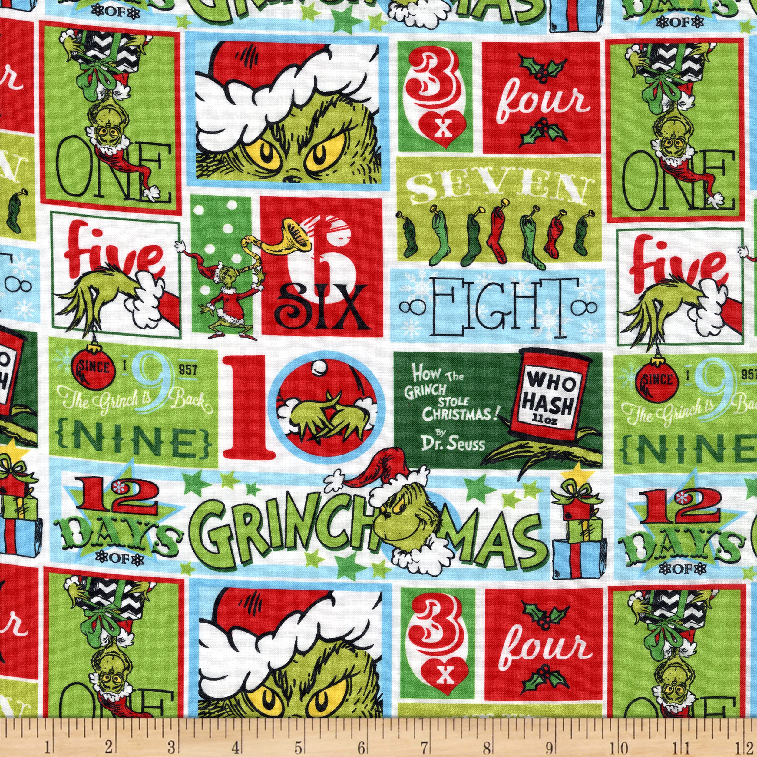 Kaufman How The Grinch Stole Christmas Patch Holiday, Fabric by the Yard