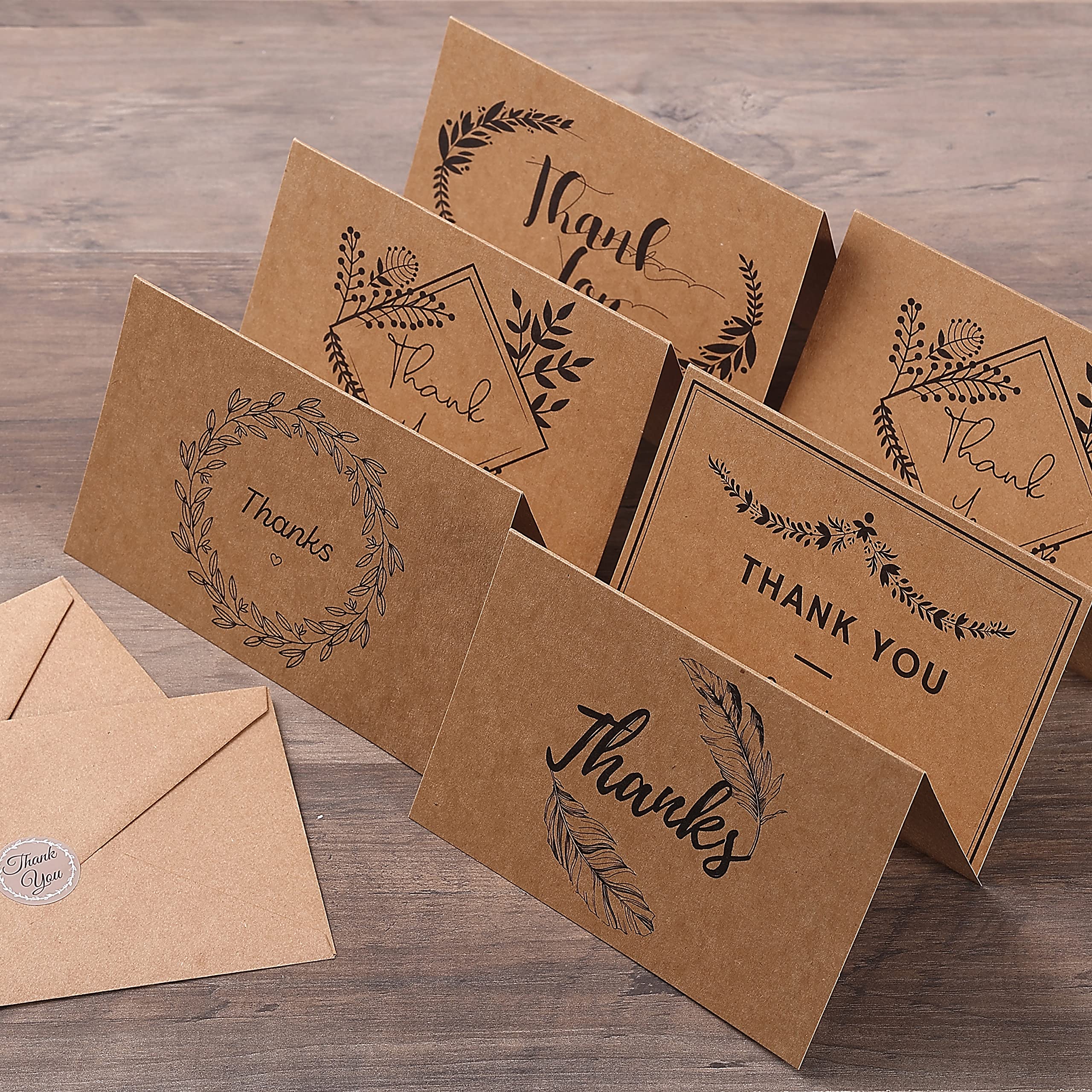 Mr. Pen- Thank You Cards with Envelopes, Brown Kraft Paper, 18 Pack, 4 x 6, Blank Inside, 6 Designs, Thank You Cards, Thank You Notes, Thank You Cards Bulk,Thank You Note Cards