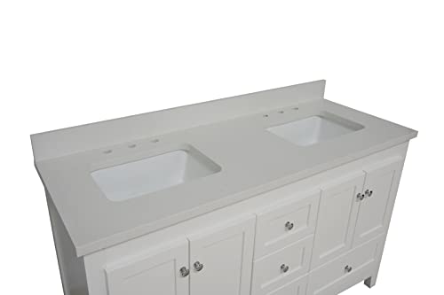 Kitchen Bath Collection Abbey 60-inch Double Bathroom Vanity (White/Quartz): Includes White Cabinet with Stunning Quartz Countertop and White Ceramic Sinks