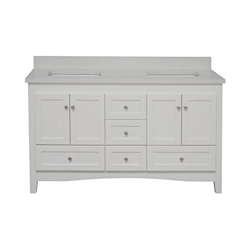 Kitchen Bath Collection Abbey 60-inch Double Bathroom Vanity (White/Quartz): Includes White Cabinet with Stunning Quartz Countertop and White Ceramic Sinks