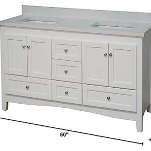 Kitchen Bath Collection Abbey 60-inch Double Bathroom Vanity (White/Quartz): Includes White Cabinet with Stunning Quartz Countertop and White Ceramic Sinks