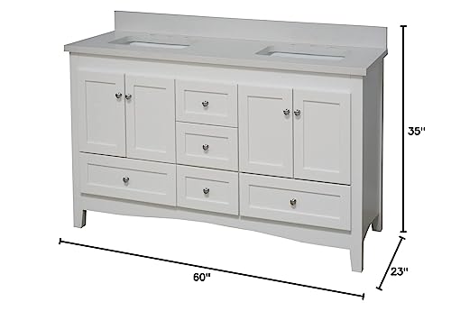 Kitchen Bath Collection Abbey 60-inch Double Bathroom Vanity (White/Quartz): Includes White Cabinet with Stunning Quartz Countertop and White Ceramic Sinks