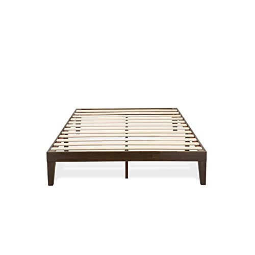 East West Furniture DNP-22-F Full Size Platform Bed with 4 Solid Wood Legs and 2 Extra Center Legs - Walnut Finish