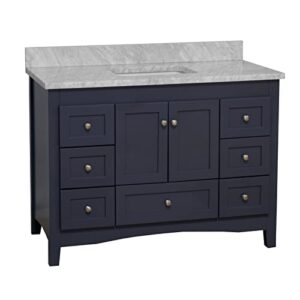 abbey 48-inch bathroom vanity (marine gray/carrara marble): includes marine gray cabinet with authentic italian carrara marble countertop and white ceramic sink