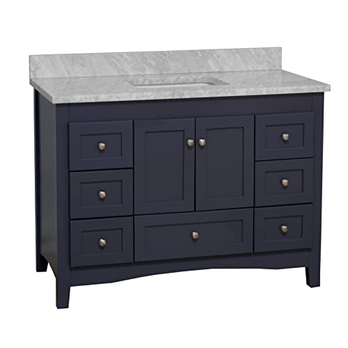 Abbey 48-inch Bathroom Vanity (Marine Gray/Carrara Marble): Includes Marine Gray Cabinet with Authentic Italian Carrara Marble Countertop and White Ceramic Sink