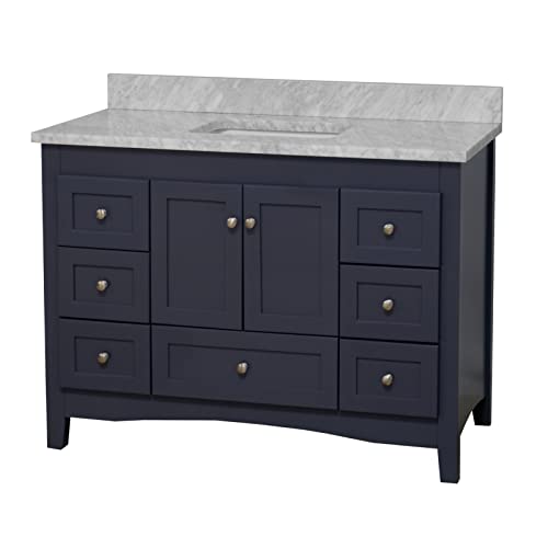 Abbey 48-inch Bathroom Vanity (Marine Gray/Carrara Marble): Includes Marine Gray Cabinet with Authentic Italian Carrara Marble Countertop and White Ceramic Sink